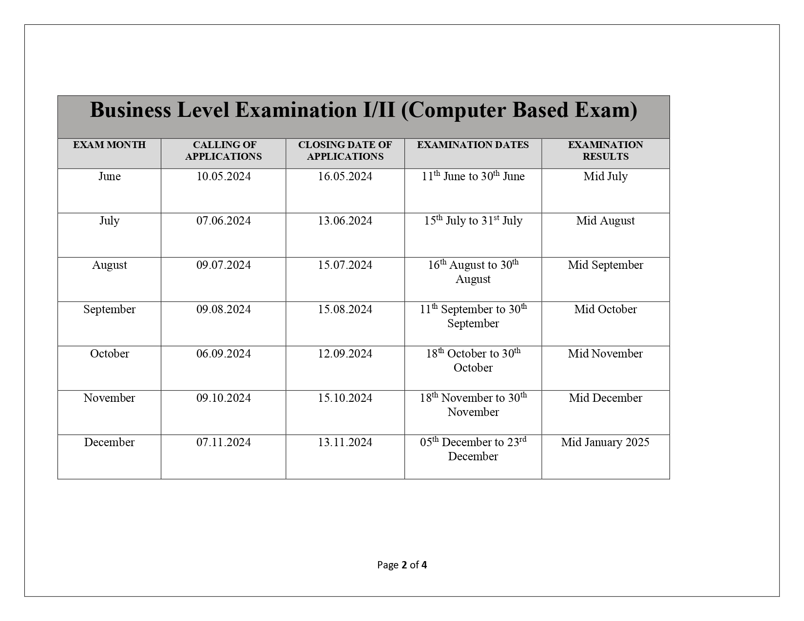 Exam Calendar