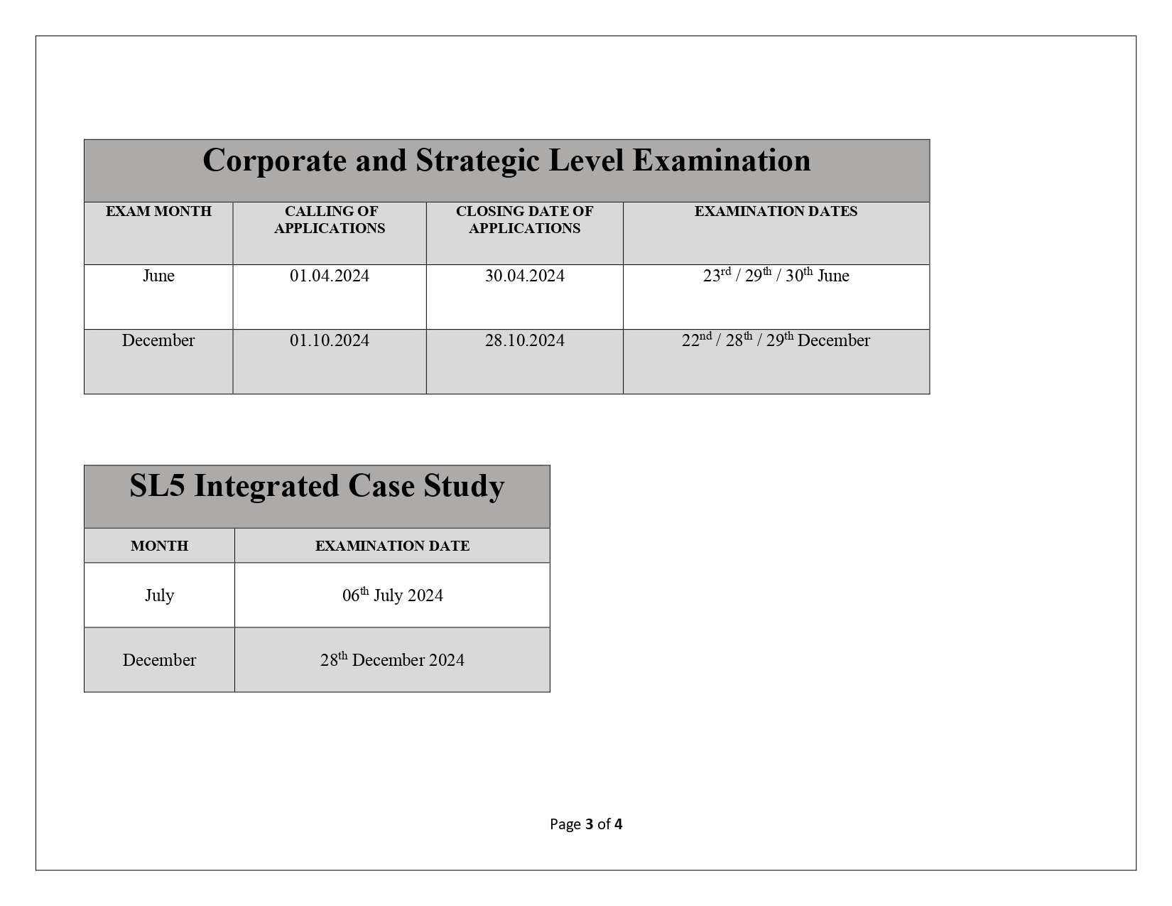 Exam Calendar